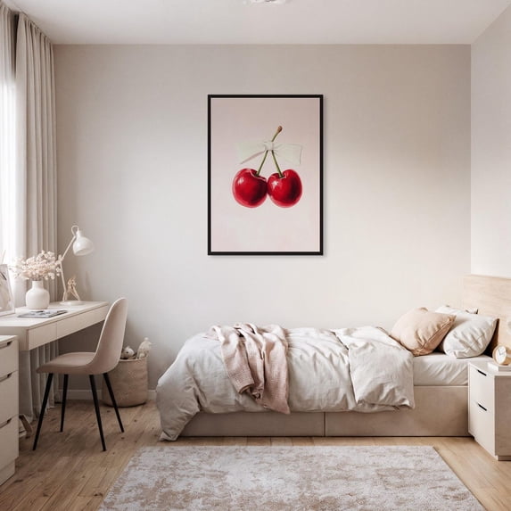Cherry Bow Kitchen Wall Art, Romantic Fruit Decor, Unframed Canvas Size ...