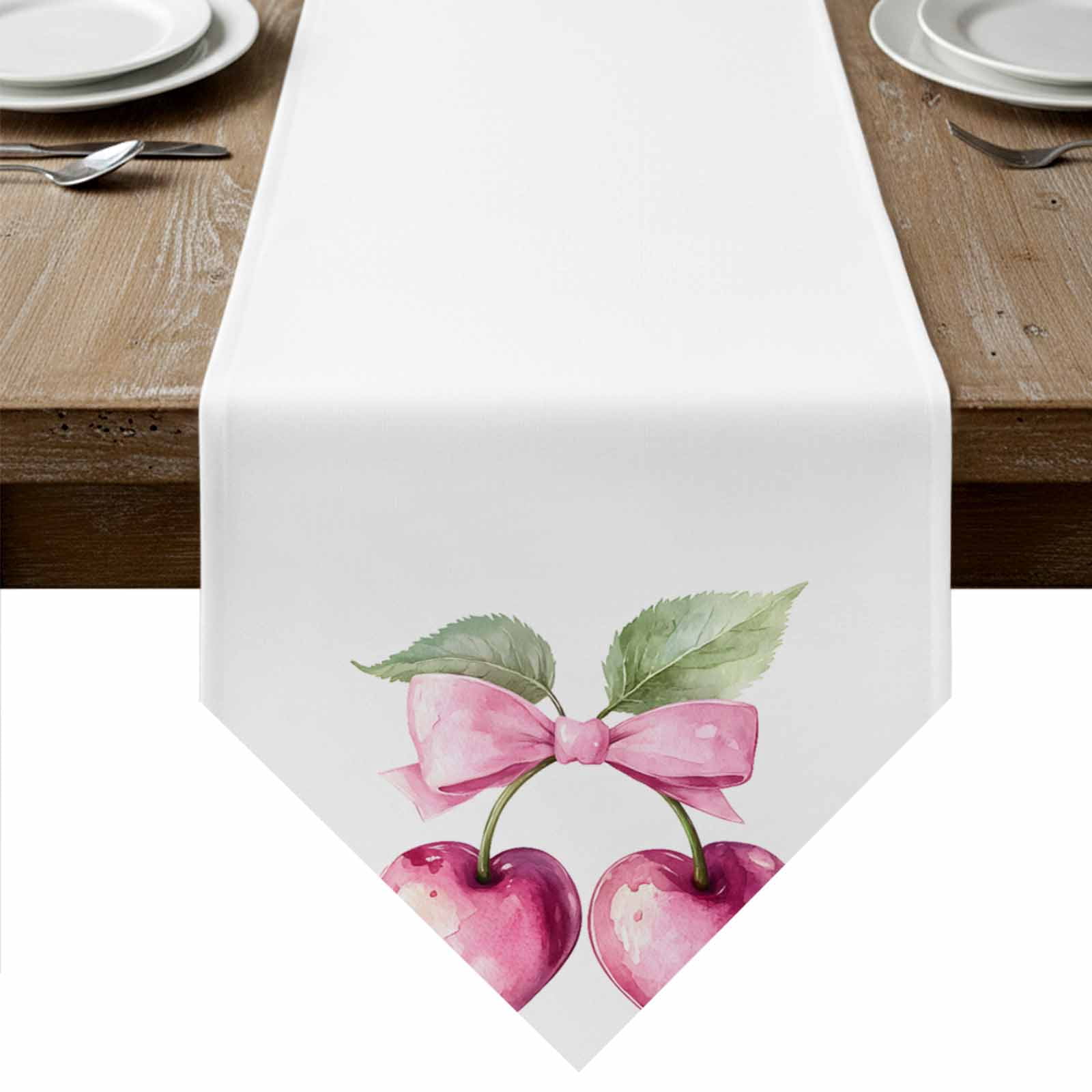 Cherry Bow Table Runner Linen Burlap Table Runner 90 Inches Long Spring ...