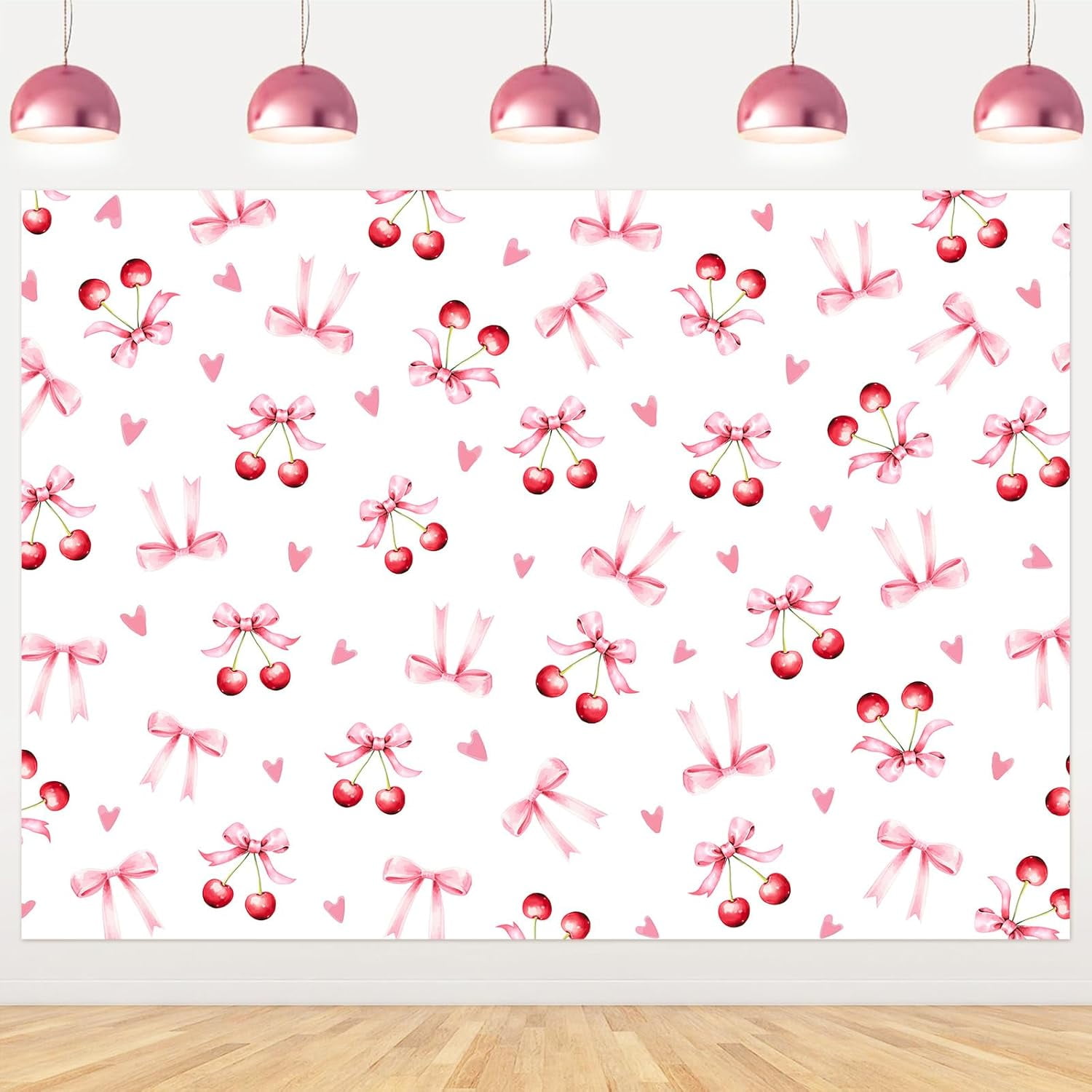 Cherry Bow Themed Party Decorations Backdrop Cherry Birthday ...