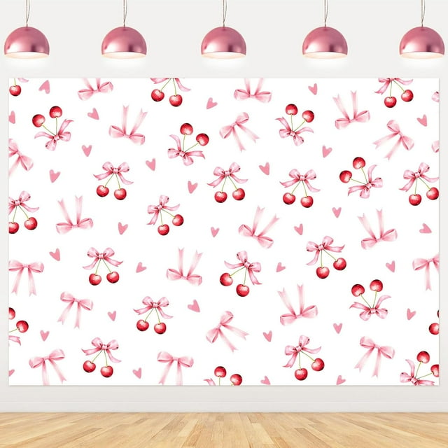 Cherry Bow Themed Party Decorations Backdrop Cherry Birthday ...