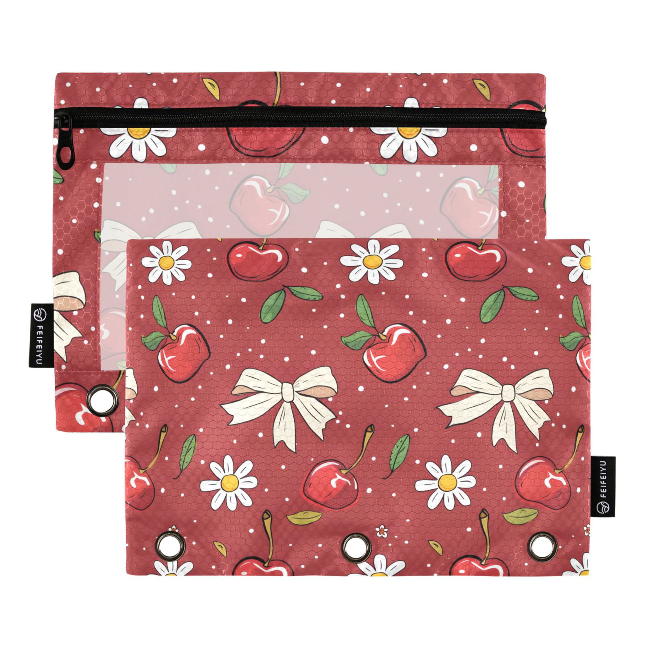 Cherry Bow with Daisy Flower 2 Pack Pencil Pouch for 3 Ring Binder ...