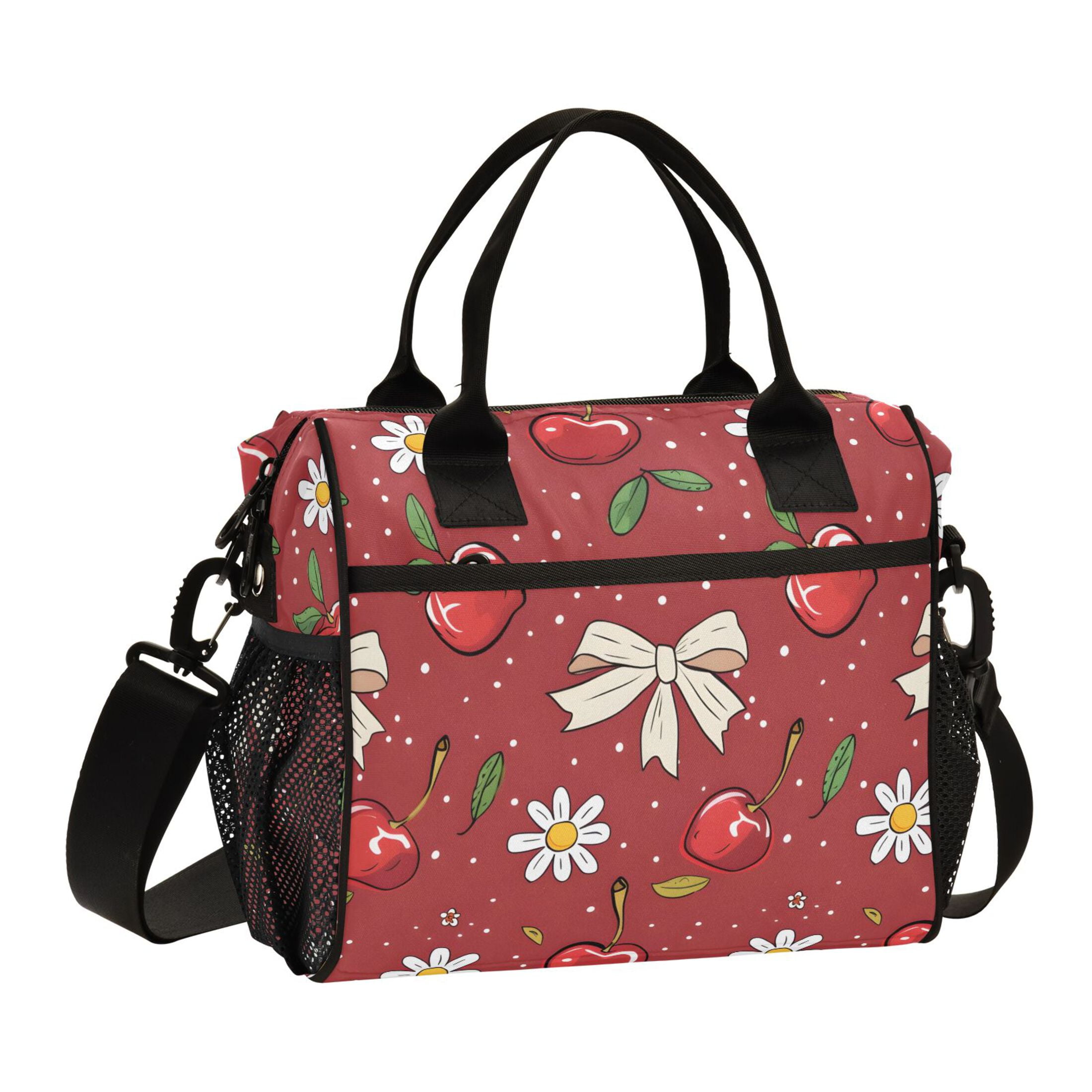 Cherry Bow with Daisy Flower Lunch Bag Insulated Lunch Box Leakproof ...