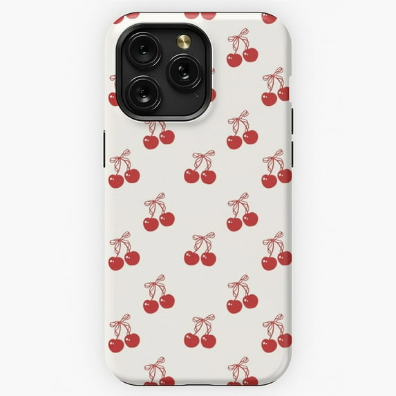 Cherry Bows Sweet Coquette Pattern iPhone Case 17 11 12 13 14 15 16 Pro ...