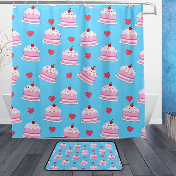 Cherry Cake Pattern Bathroom Accessory Sets Waterproof Shower Curtain ...