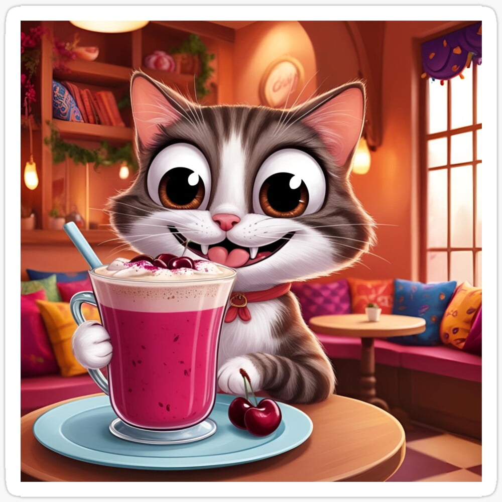 Cherry Chai Latte Cat Sticker Phone Decal Water Bottle Stickers Car ...