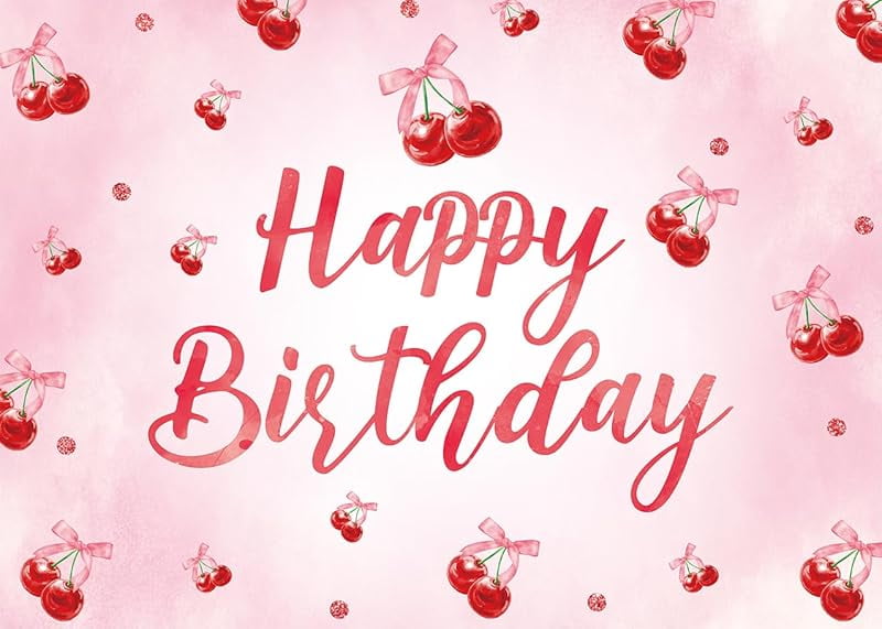 Cherry Coquette Theme Birthday Backdrop Cherries Happy Birthday ...