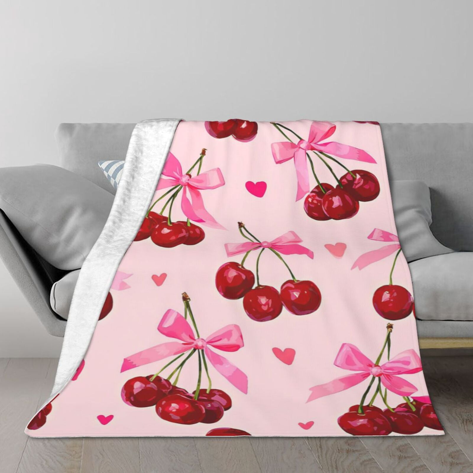 Cherry Coquette Throw Blanket, Pink Bows & Cute Fruit Aesthetic, Soft ...