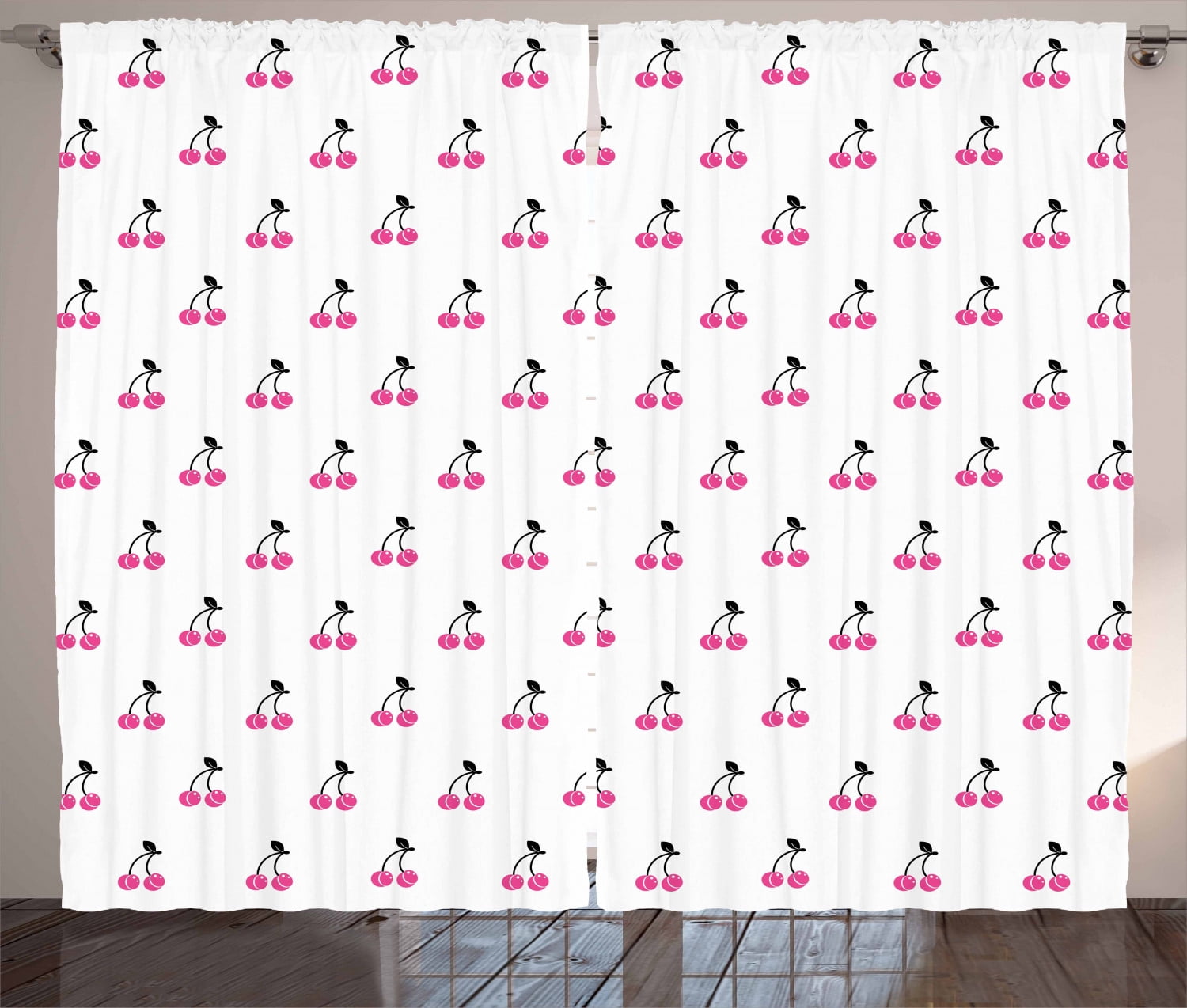 Ambesonne Cherry Curtains 2 Panel Set, Red Pie Cherry, 108" x 96", Pink ...
