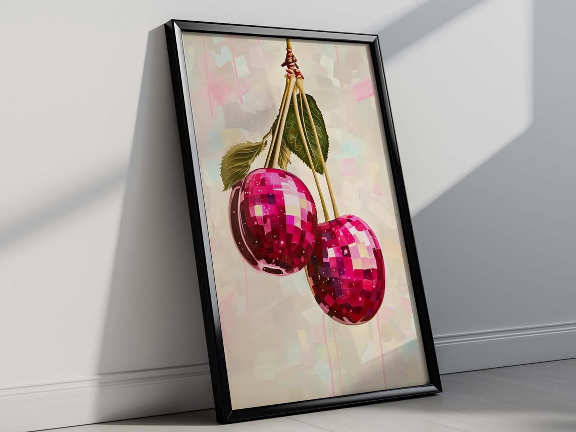 Cherry Disco Ball Funky Pop Art Wall Art, Unframed Canvas Size 12x18 ...