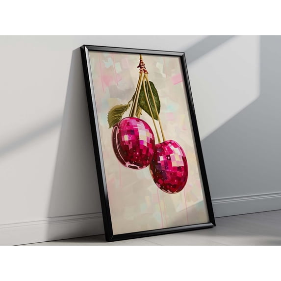 Cherry Disco Ball Funky Pop Art Wall Art, Unframed Paper Print Size ...
