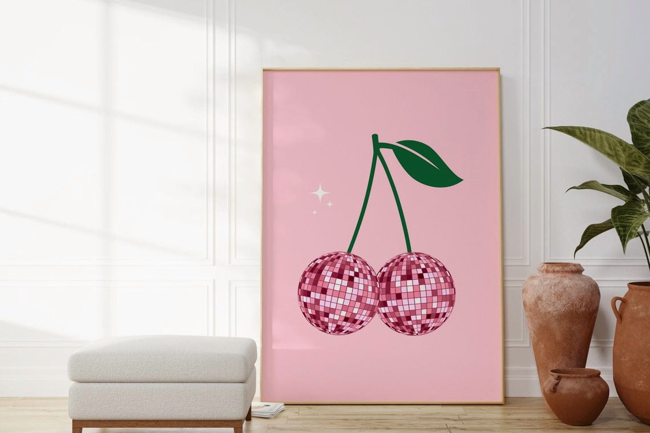 Cherry Disco Ball Poster Funky Preppy Wall Art Home Decor Wall Art ...