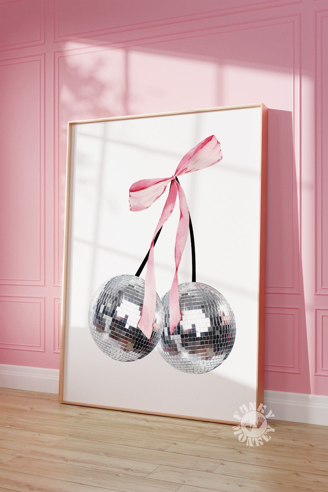 Cherry Disco Pink Bow Print, Coquette Digital Print, Retro Wall Art ...