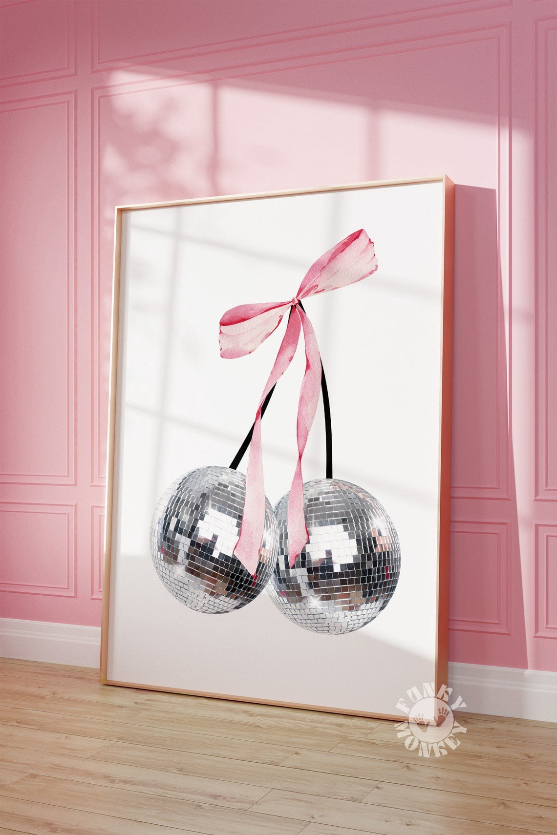 Cherry Disco Pink Bow Wall Art Print, Unframed Paper Poster 11x14in ...