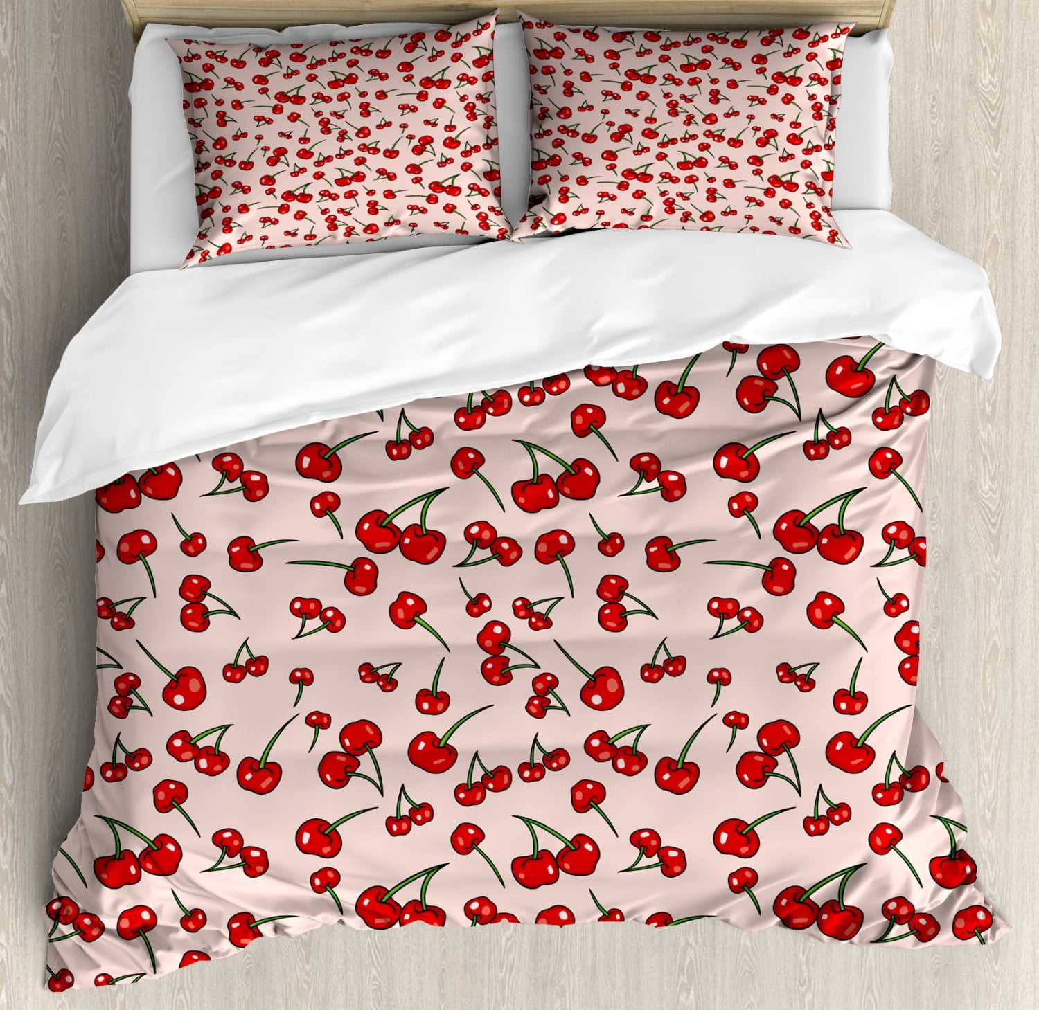 Cherry Duvet Cover Set King Size, Summer Pattern of Repeating Fruit in ...