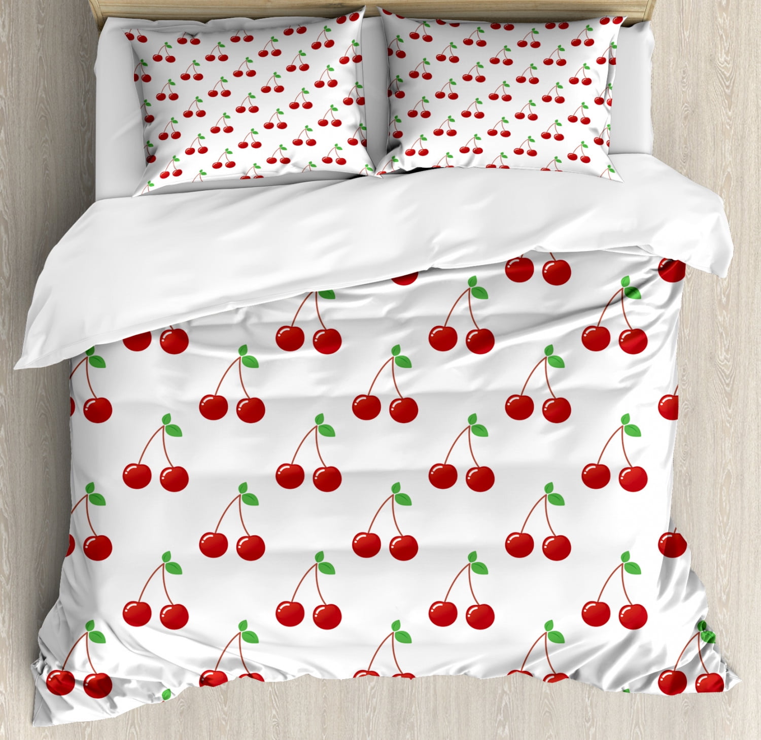 Cherry Duvet Cover Set Queen Size, Cartoon Summer Fruit Symmetric ...