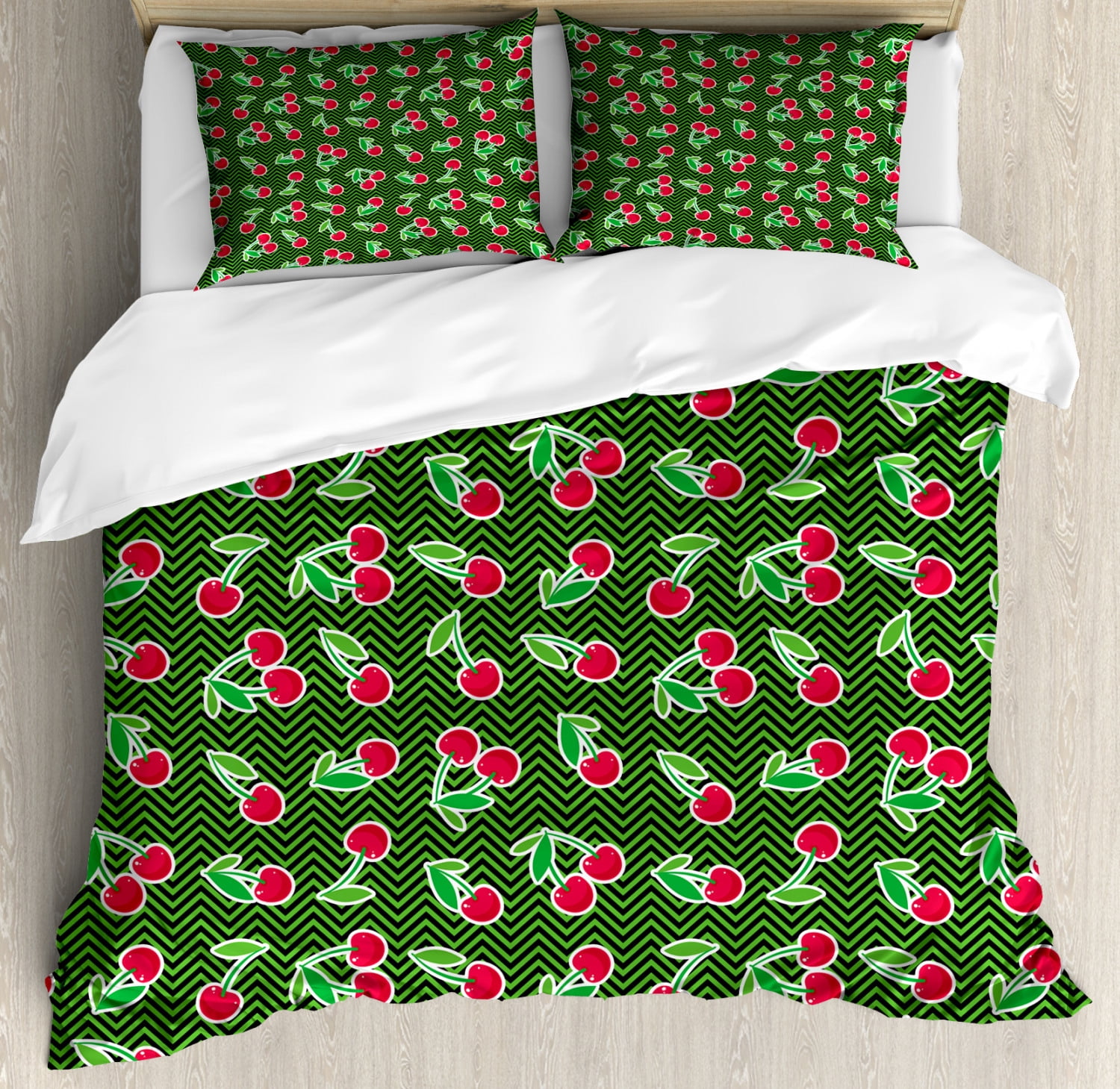 Cherry Duvet Cover Set Queen Size, Repetitive Fresh Fruits Snack on ...