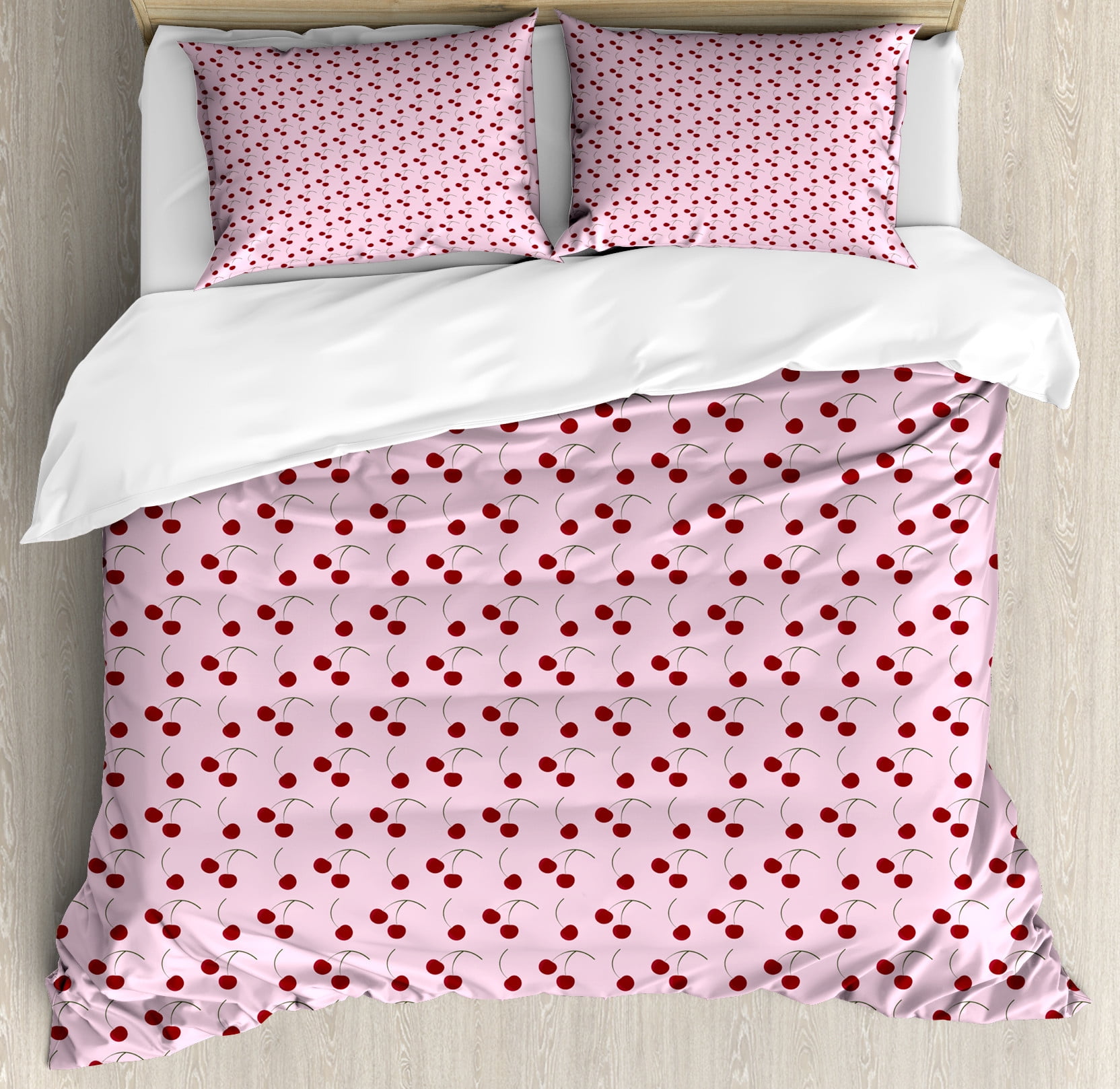 Cherry Duvet Cover Set, Rhythmic Cartoon Cherries Motifs on Pastel Tone ...