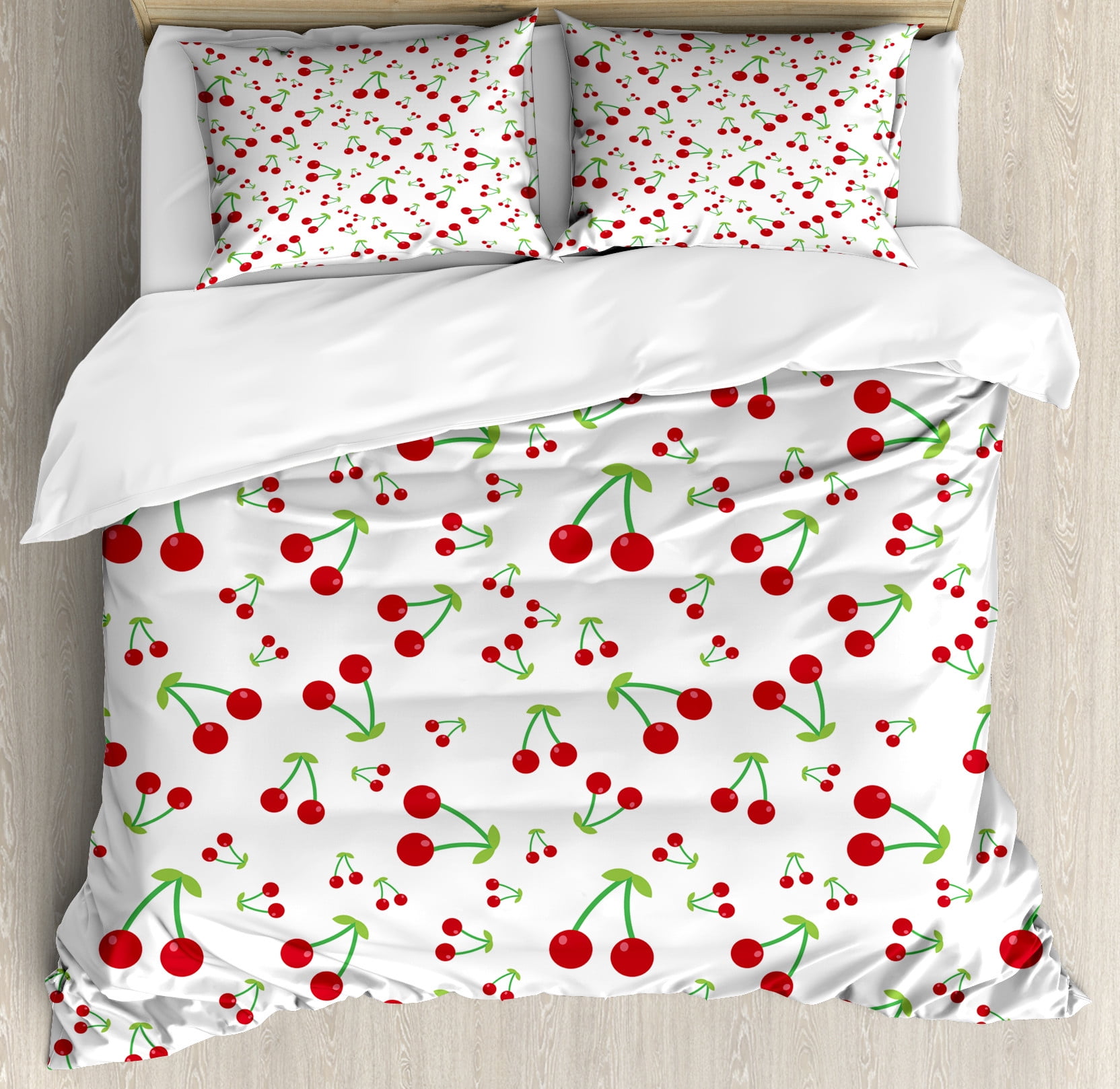 Cherry Duvet Cover Set, Simplistic Layout of Fruit Pattern in Irregular ...