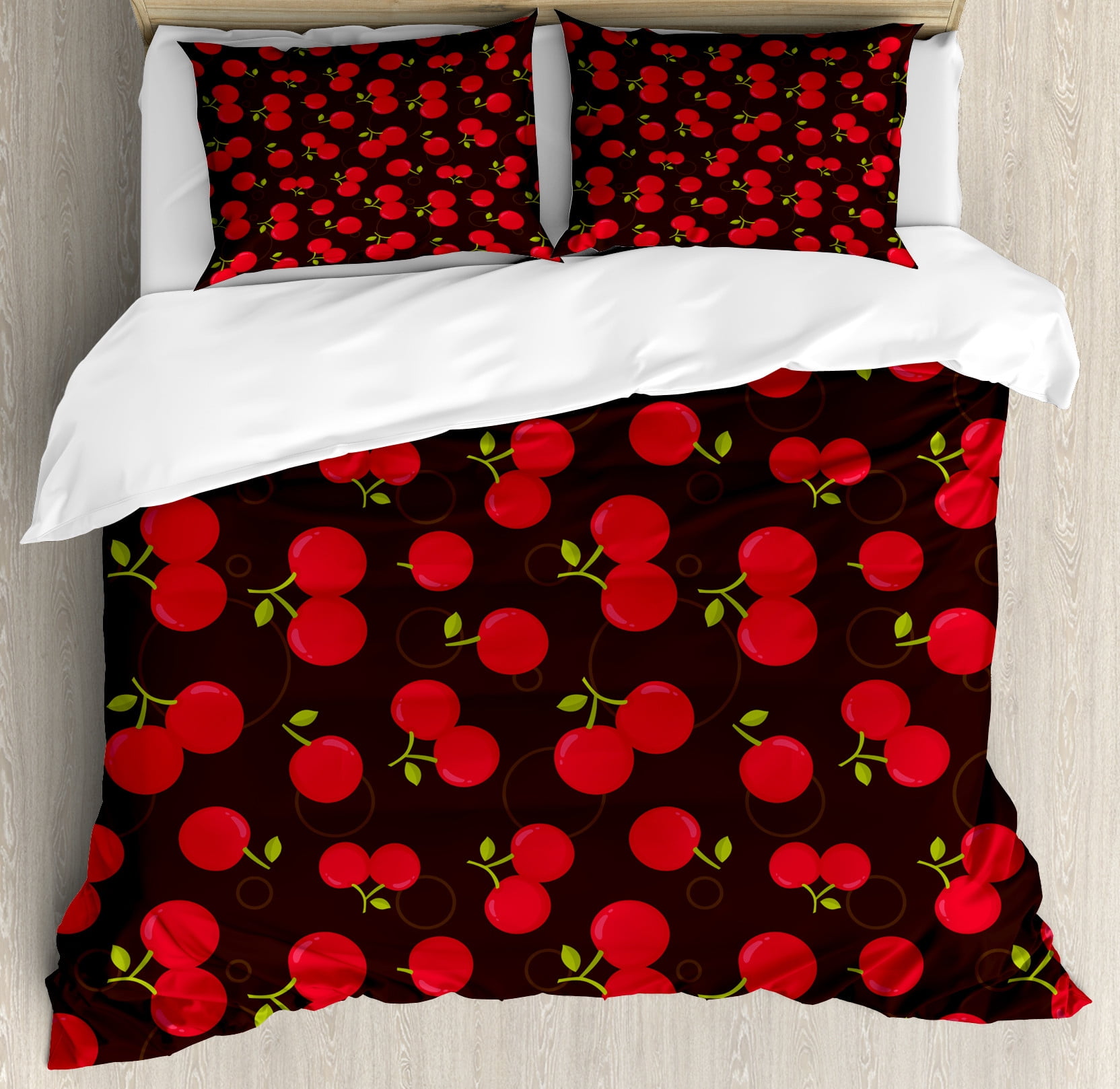 Cherry Duvet Cover Set, Summer Time Illustration of Repeating Fruit ...