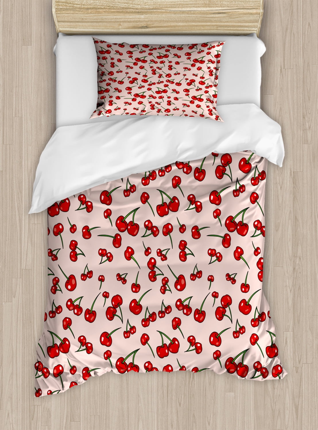 Cherry Duvet Cover Set Twin Size, Summer Pattern of Repeating Fruit in ...