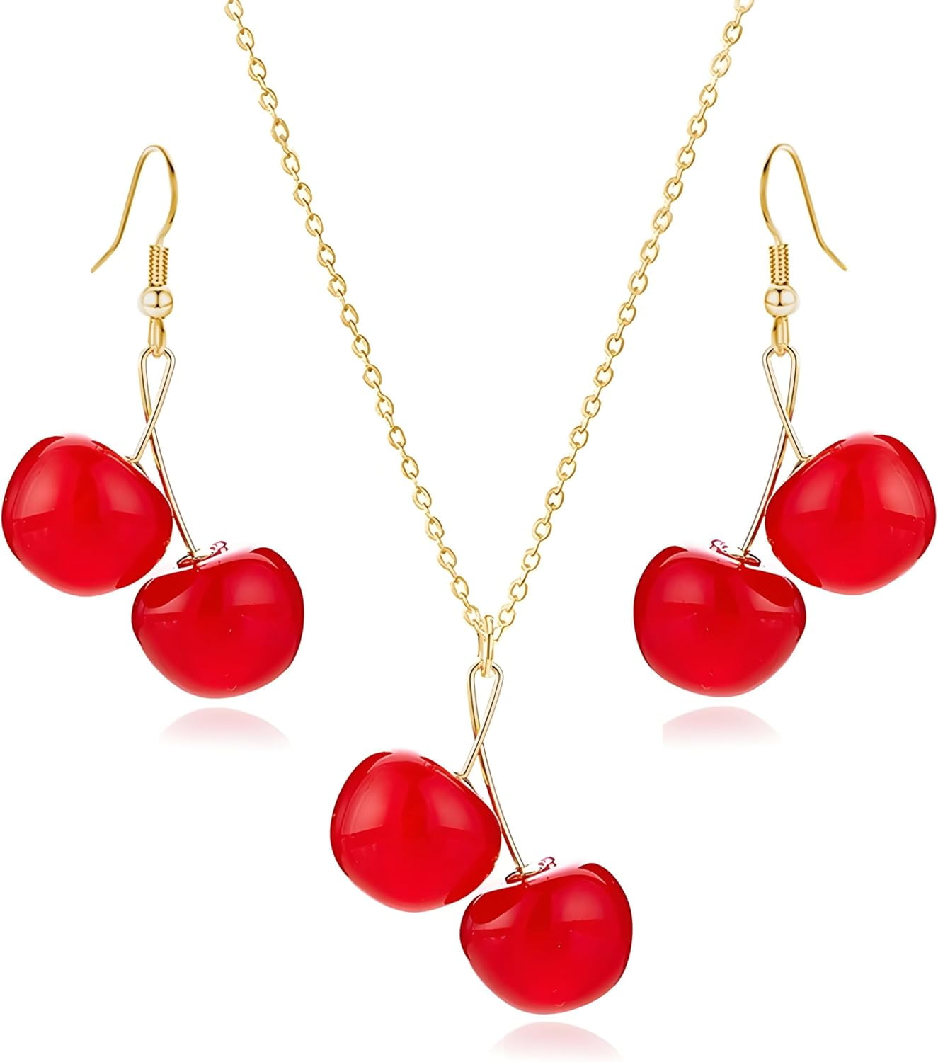 Cherry Earrings Necklace Sets for Women Funny Charm 3D Red Cherry ...