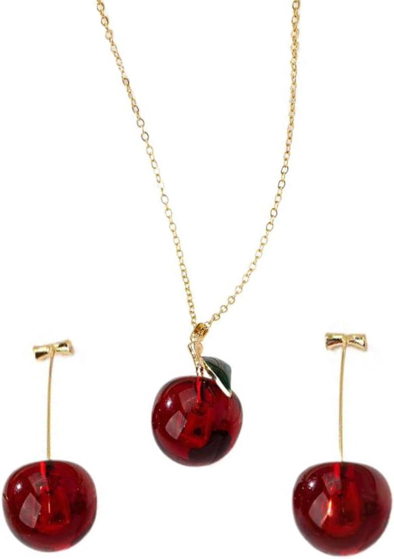 Cherry Earrings Necklace for Women 3D Red Cherry Jewelry Cute Fruit ...