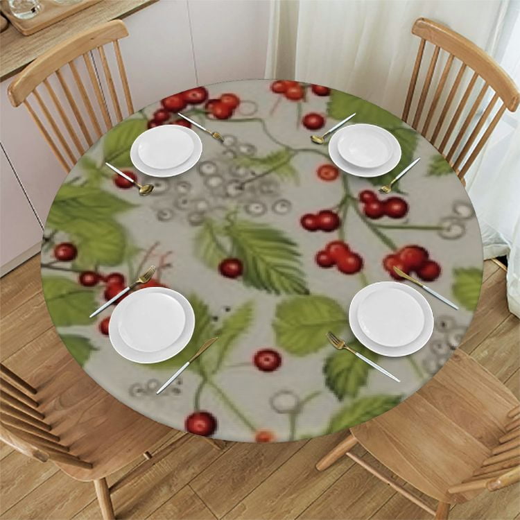 Cherry Elastic Round Tablecloth Vintage Cherry Fruit Texture Fitted ...