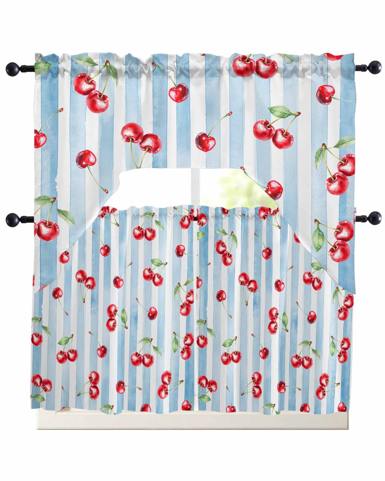 Cherry Farmhouse Kitchen Curtains Swag Valance and Tier Curtains Set 24 Inch Length, Spring ...