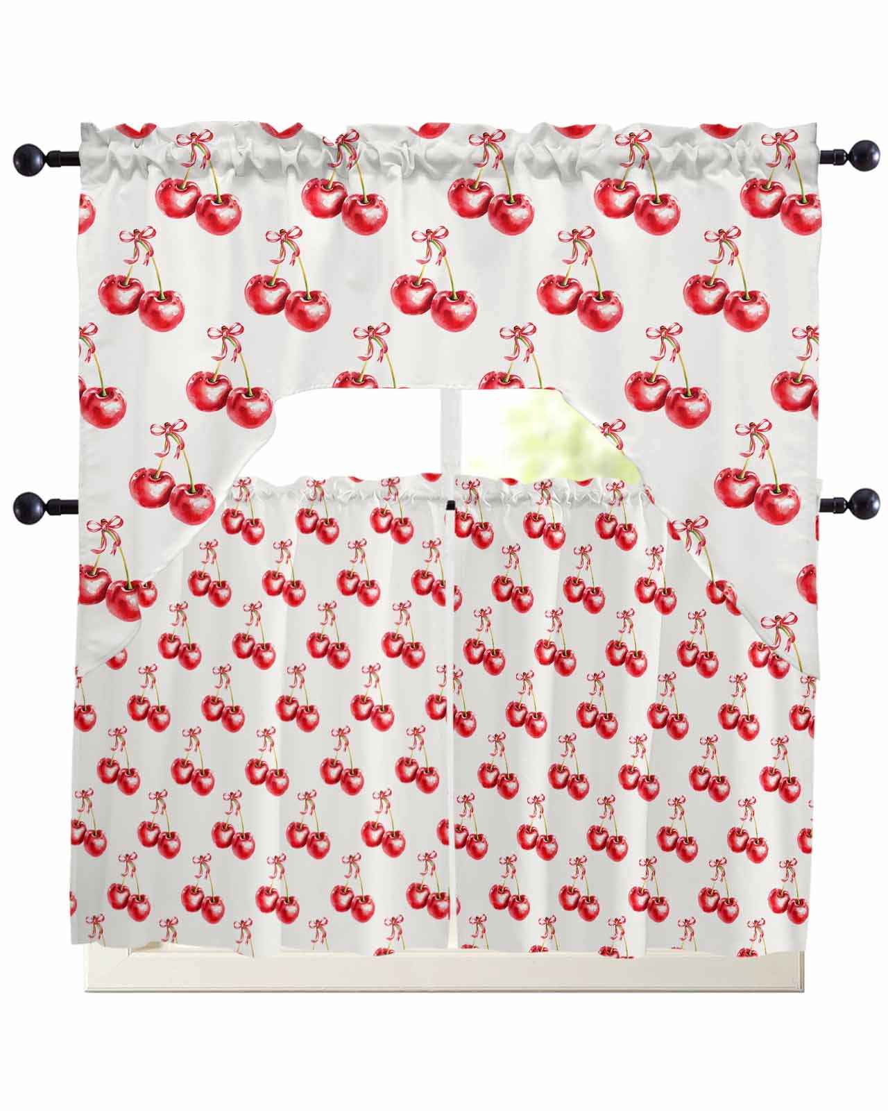 Cherry Farmhouse Kitchen Curtains Swag Valance and Tier Curtains Set 36 Inch Length, Spring ...