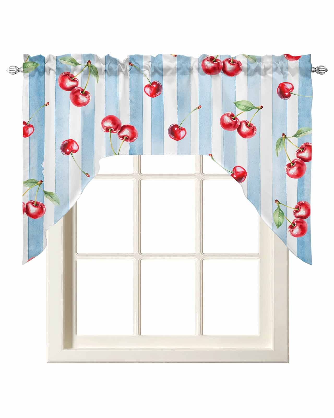 Cherry Farmhouse Kitchen Curtains Swag Valance for Windows/Bathroom/Cafe, Spring Summer Fruit ...