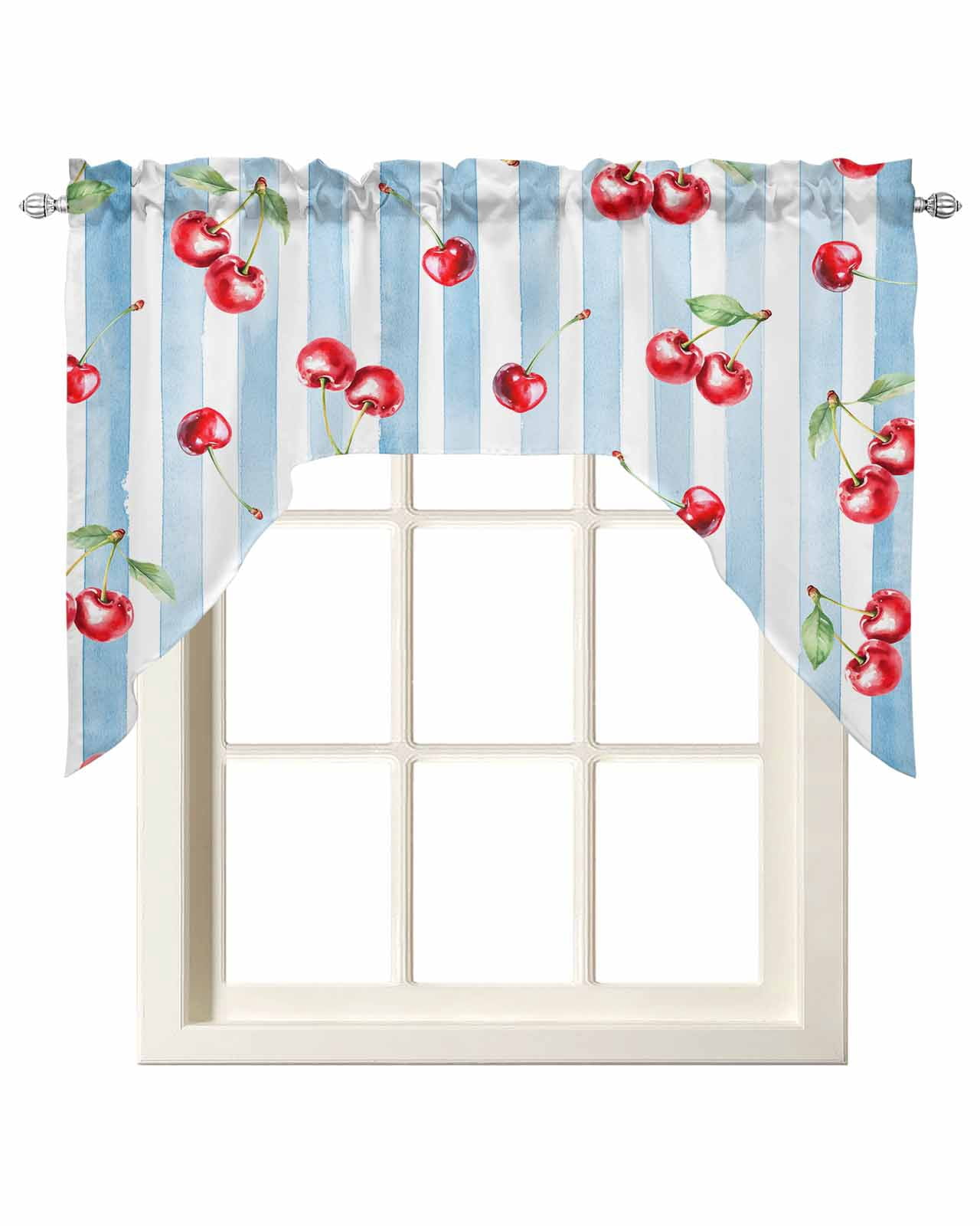 Cherry Farmhouse Kitchen Swag Valances for Windows, Spring Summer Fruit ...