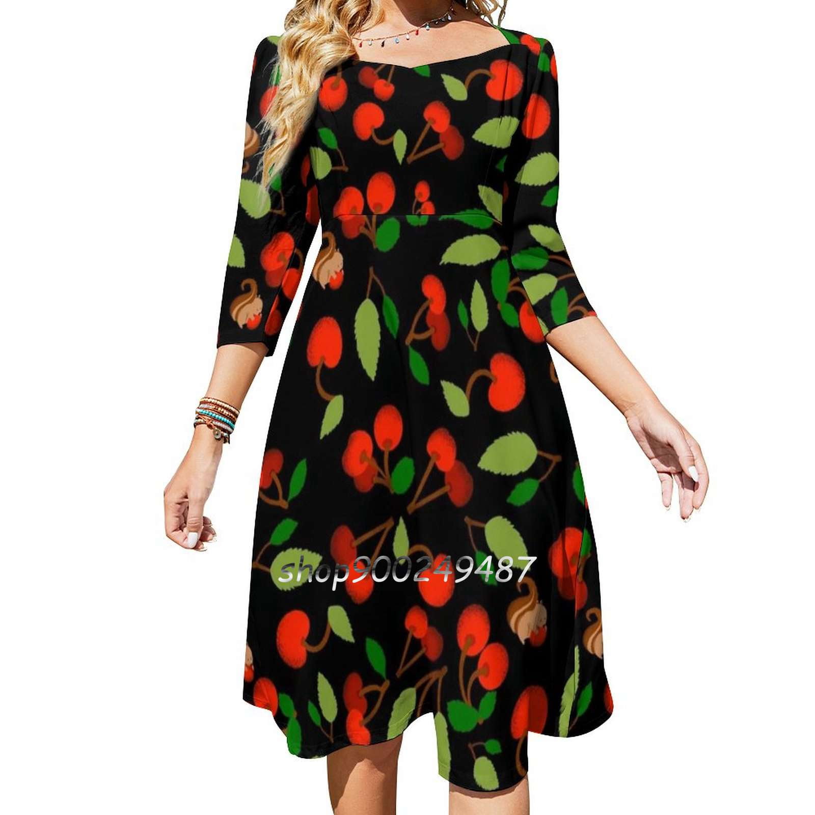 Cherry Field Evening Party Dresses Midi Sexy Dress Female Sweet One ...
