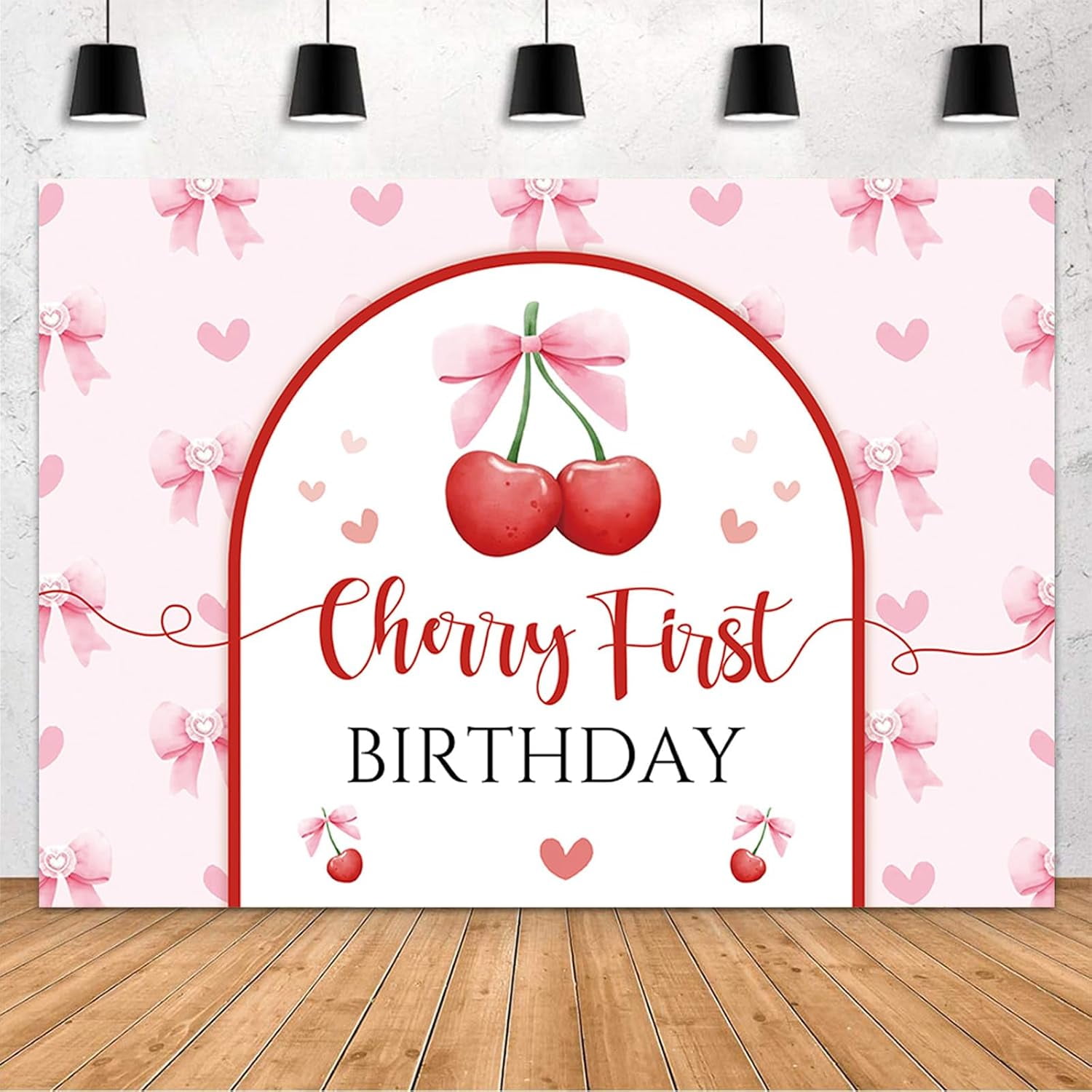 Cherry First Birthday Backdrop for Girl Pink Cherry Themed Happy ...
