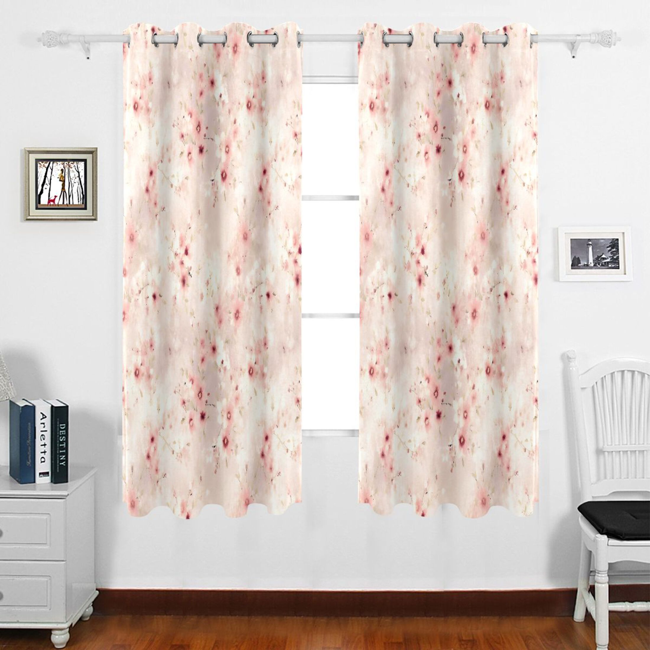 Cherry Floral Flowers Grommet Blackout Curtains Thermal Insulated Window Curtain Sets for ...