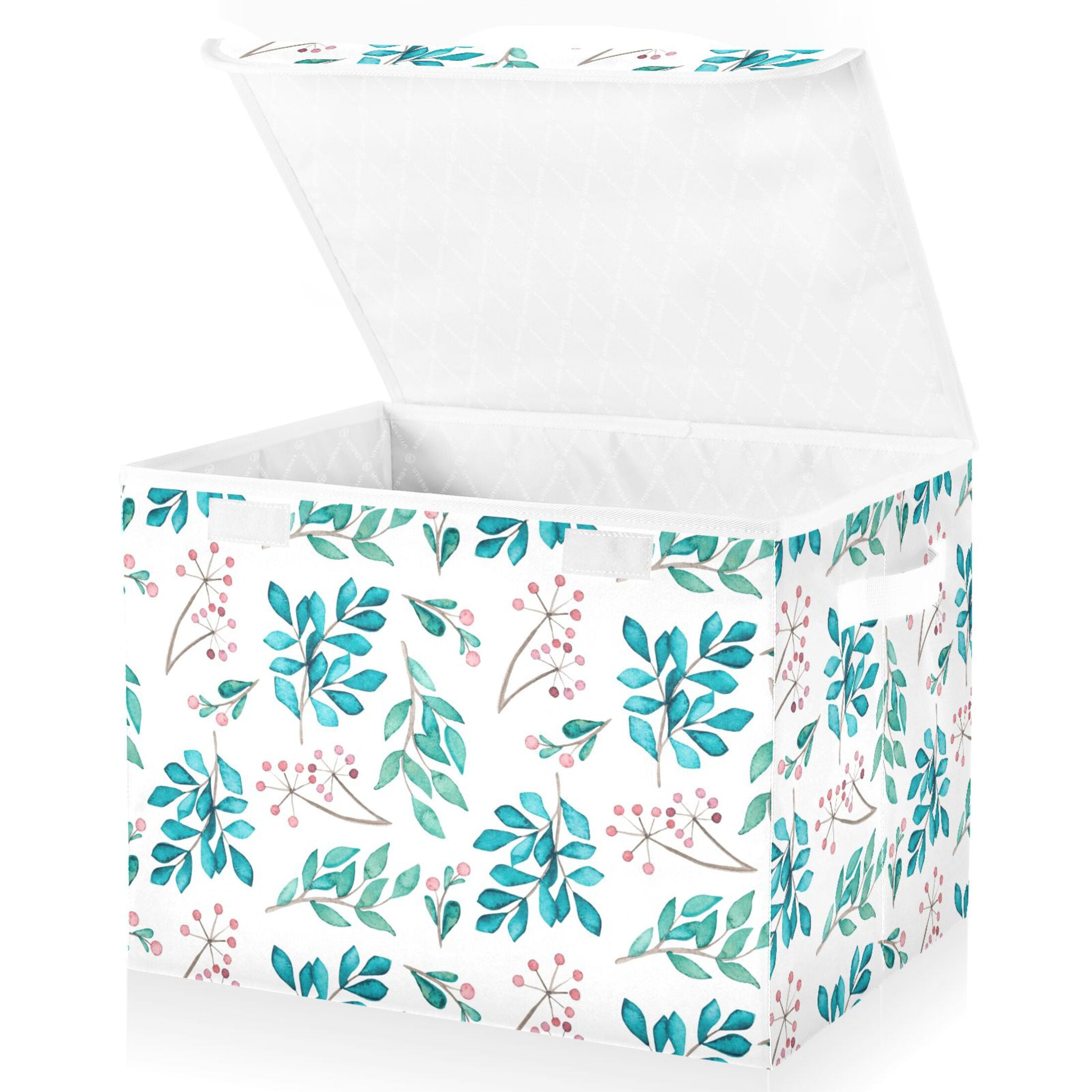 Cherry Floral Leaves Large Lidded Bin Foldable Storage Baskets Boxes ...