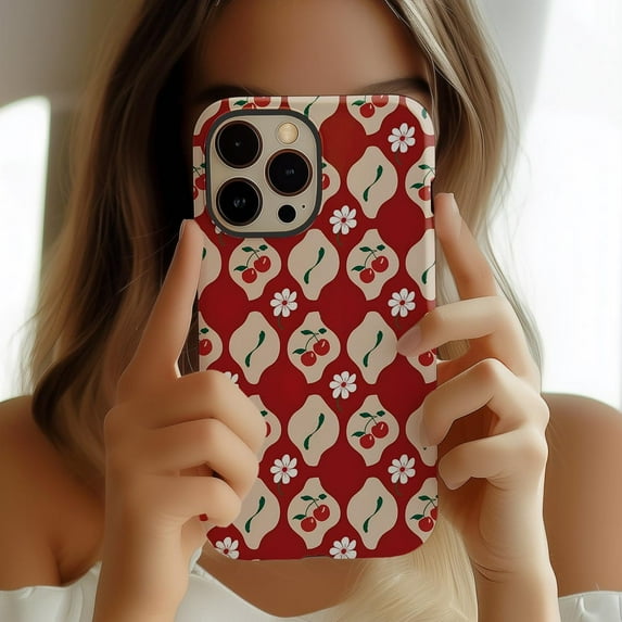 Cherry Floral Red Cute Fruit Pattern Phone Case 17 16 15 14 13 12 11 ...