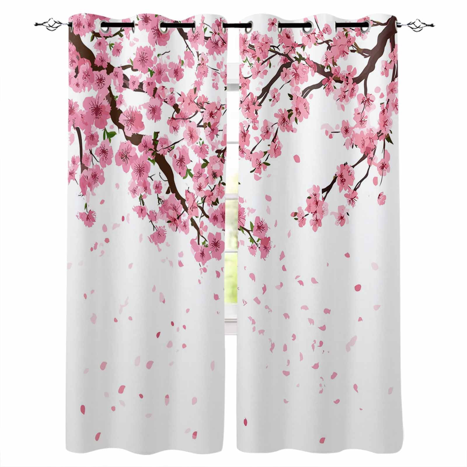 Cherry Flower Blackout Curtains for Bedroom, Spring Blossoms Pink ...