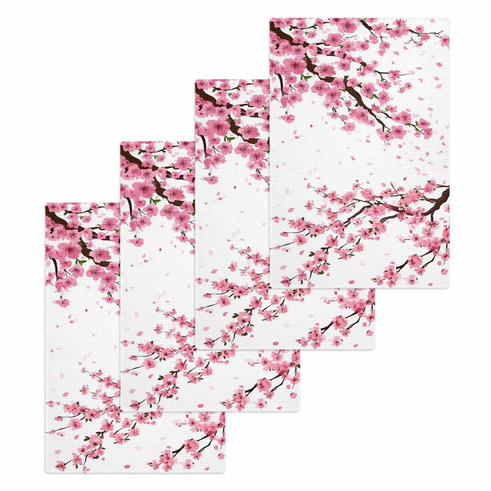 Cherry Flower Kitchen Dish Towels for Drying Dishes Set of 4, Spring ...