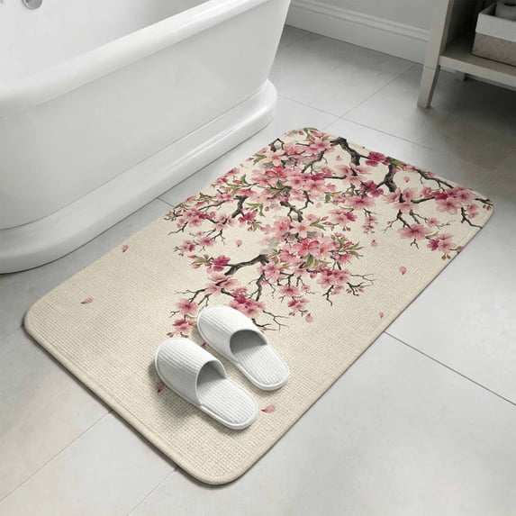 Cherry Flowers Bathroom Rugs Non Slip Washable Bath Mat Absorbent Front ...