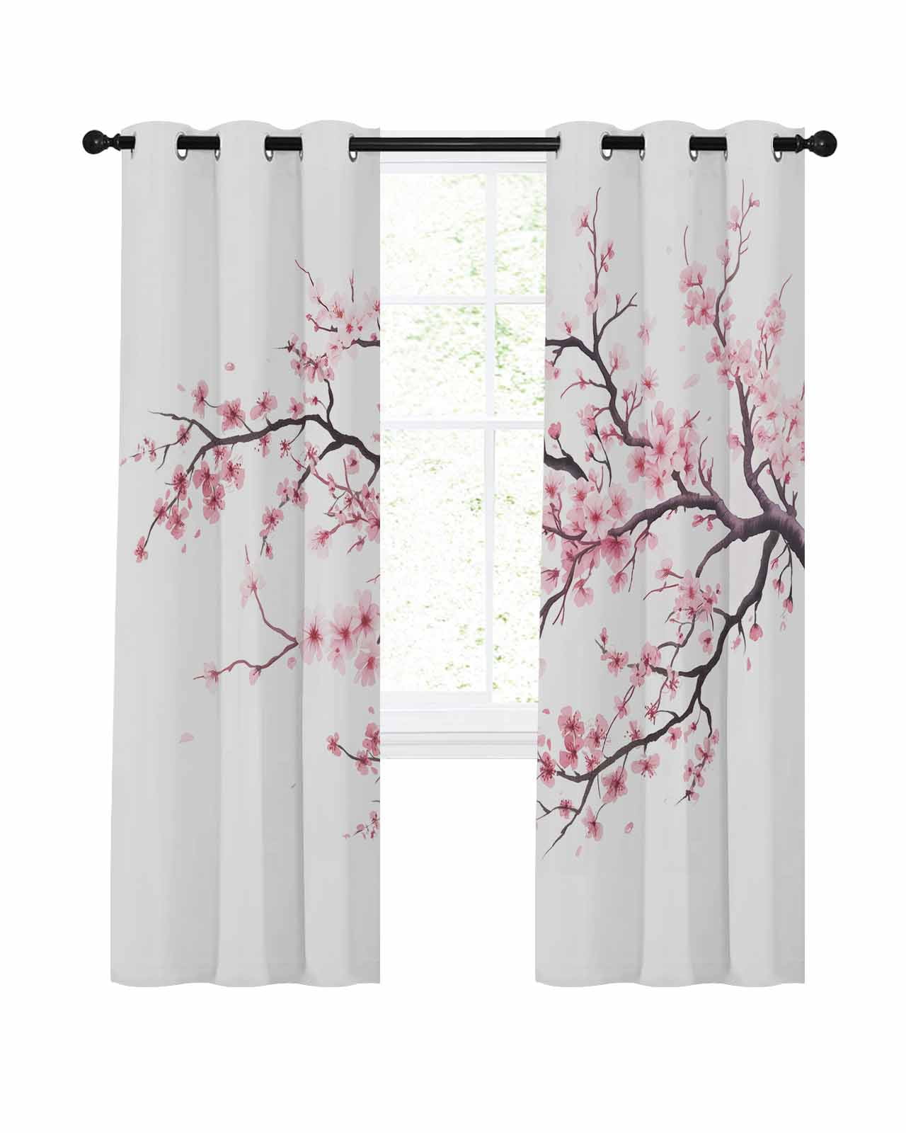 Cherry Flowers Blackout Curtains for Bedroom Living Room, Pink Floral ...