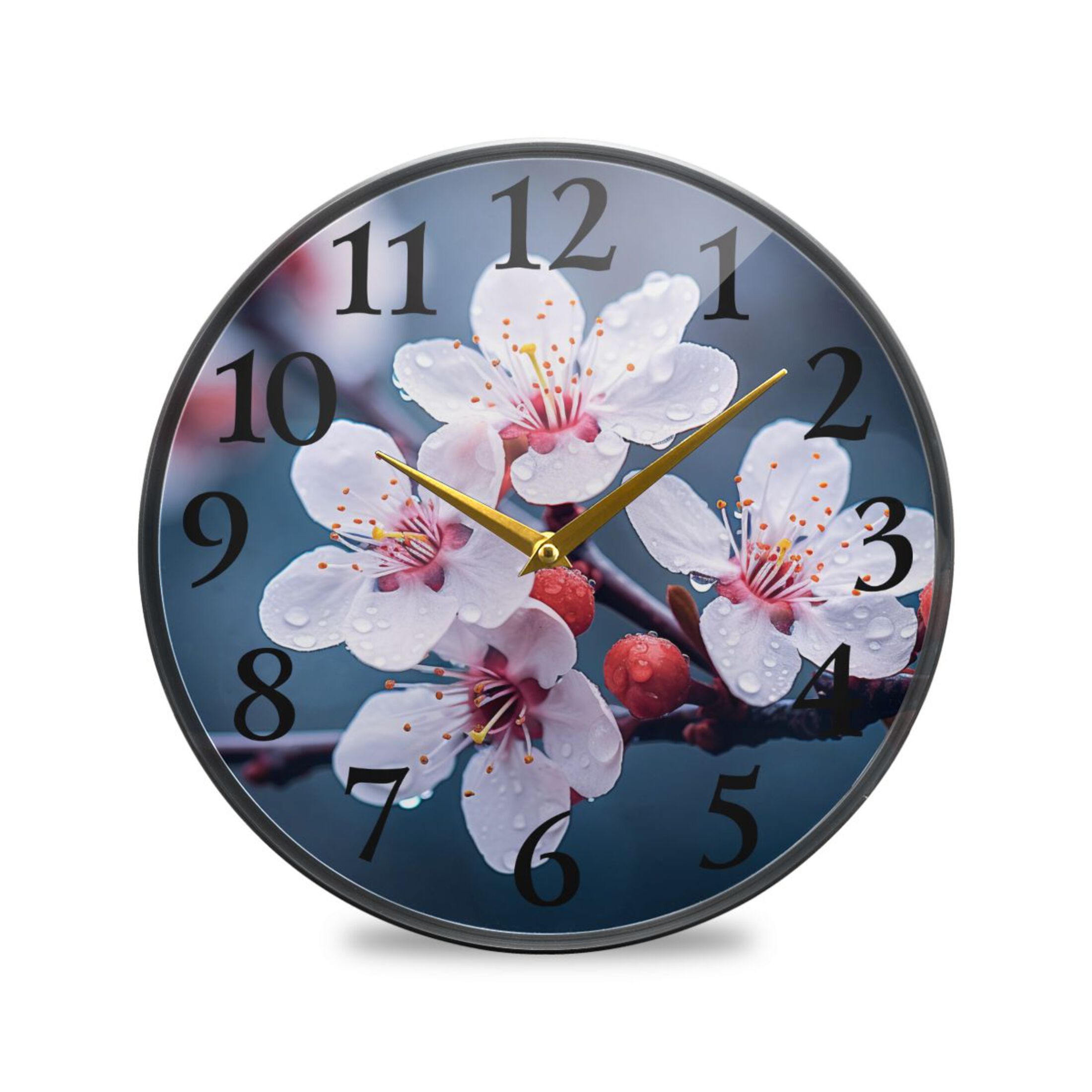 Cherry Flowers Branches Wall Clocks Battery Operated 9.5 Inch Round ...