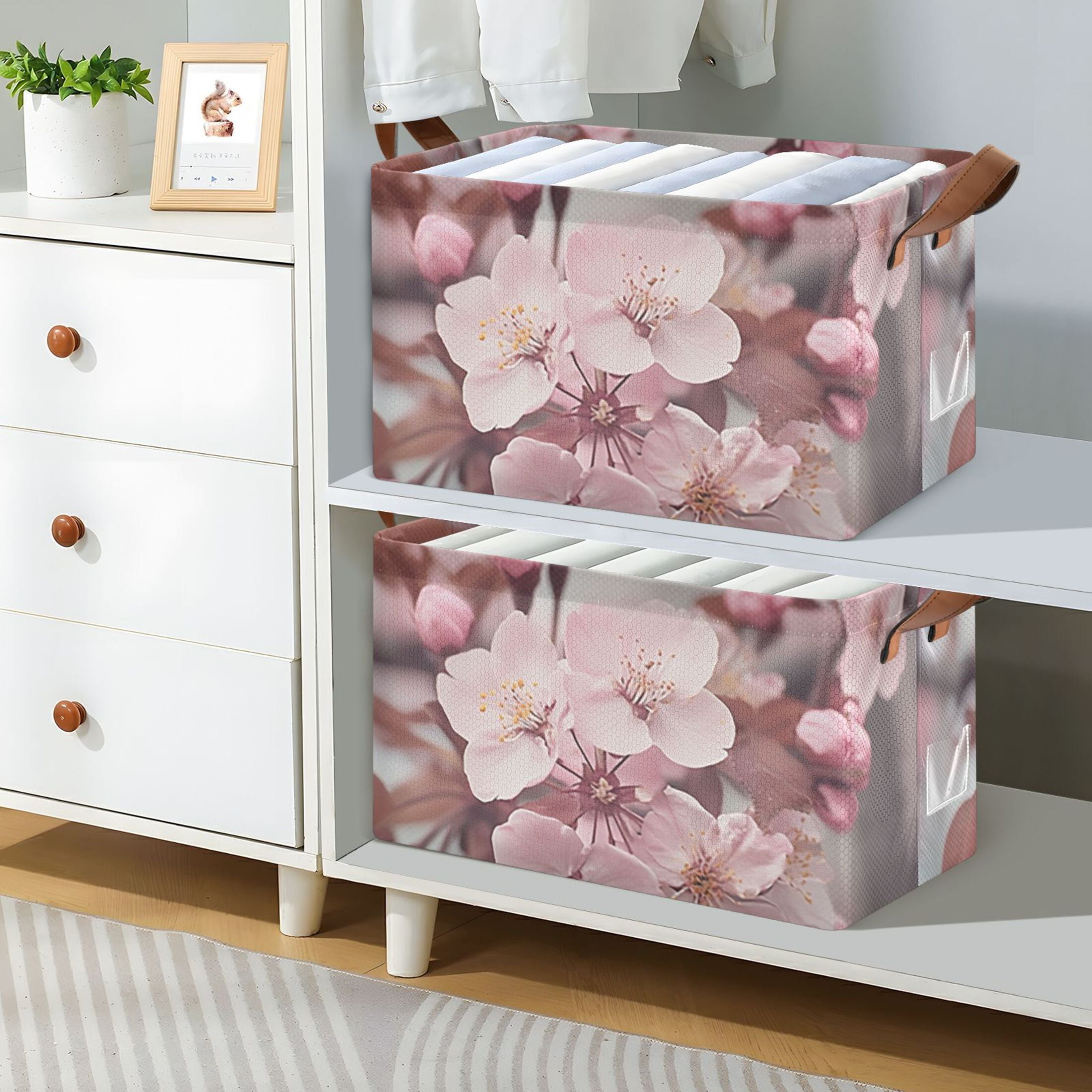 Cherry Flowers Foldable Storage Large Fabric Storage Baskets Organizer ...