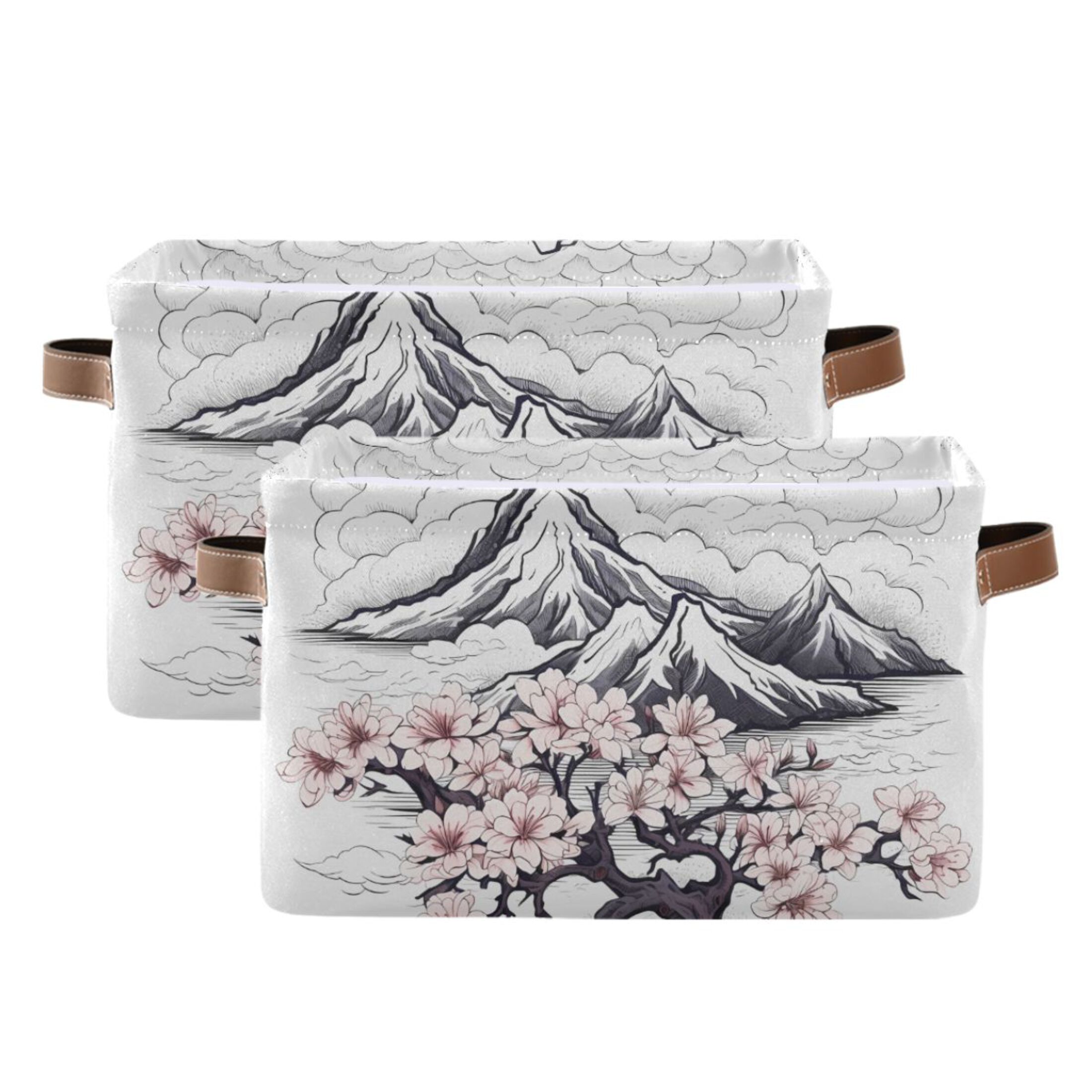 Cherry Flowers and Mountains Storage Basket Large Bin Laundry Boxes ...