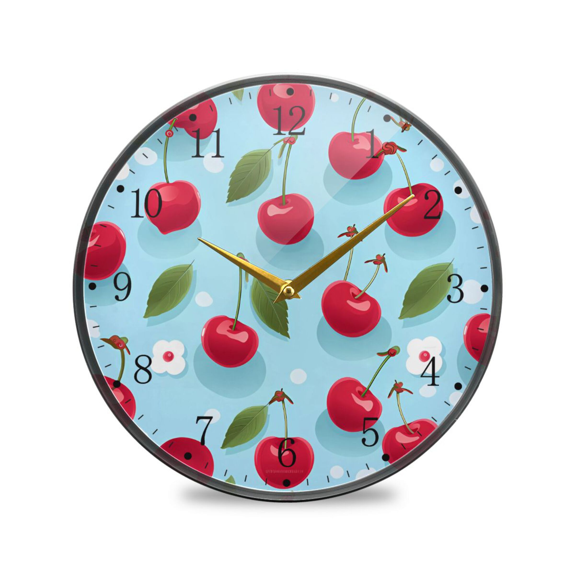 Cherry Flowers in Blue Acrylic Wall Clocks Quiet Round Clock Battery ...