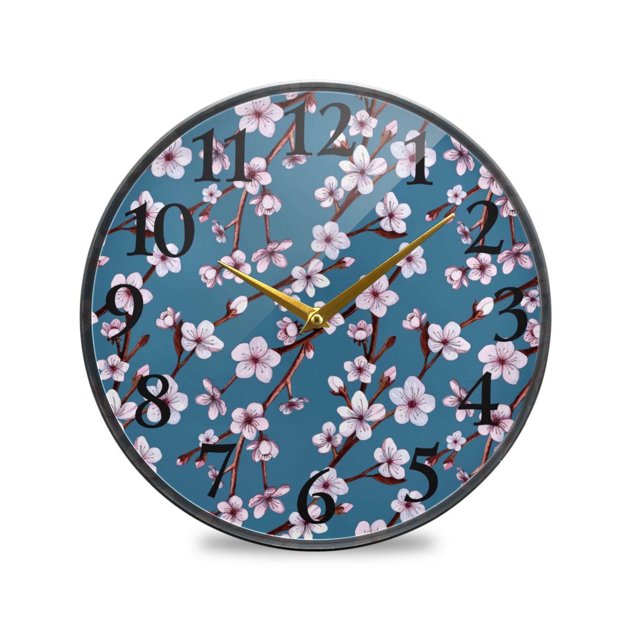 Cherry Flowers on Branch Wall Clocks Battery Operated 9.5 Inch Round ...