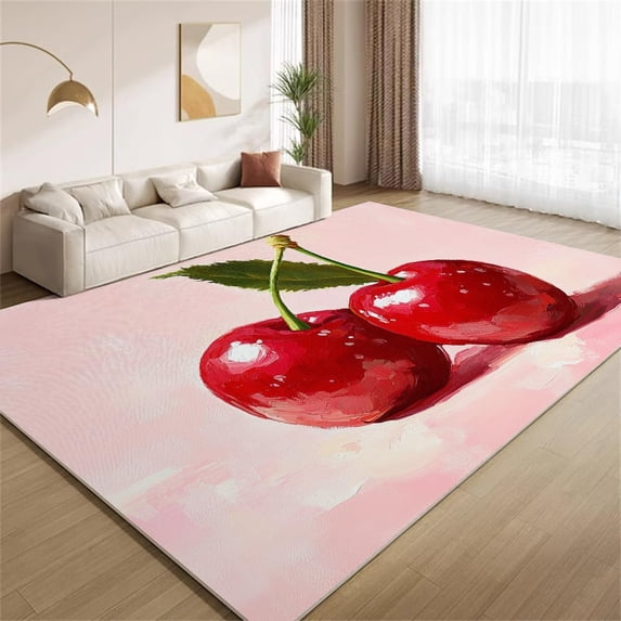 Cherry Fruit Area Rugs, Red Delicious Cherries Carpet, Washable Non ...