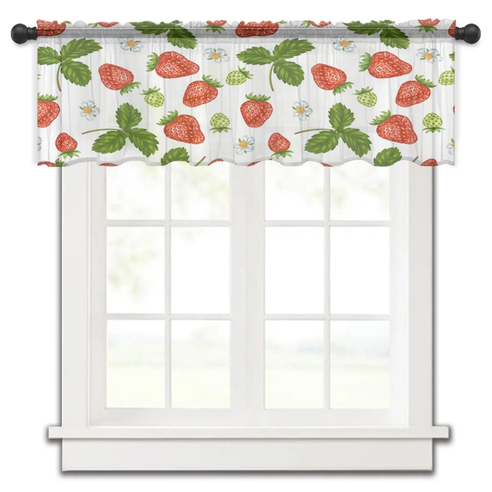 Cherry Fruit Cherries Tulle Kitchen Small Window Curtain Valance Sheer ...