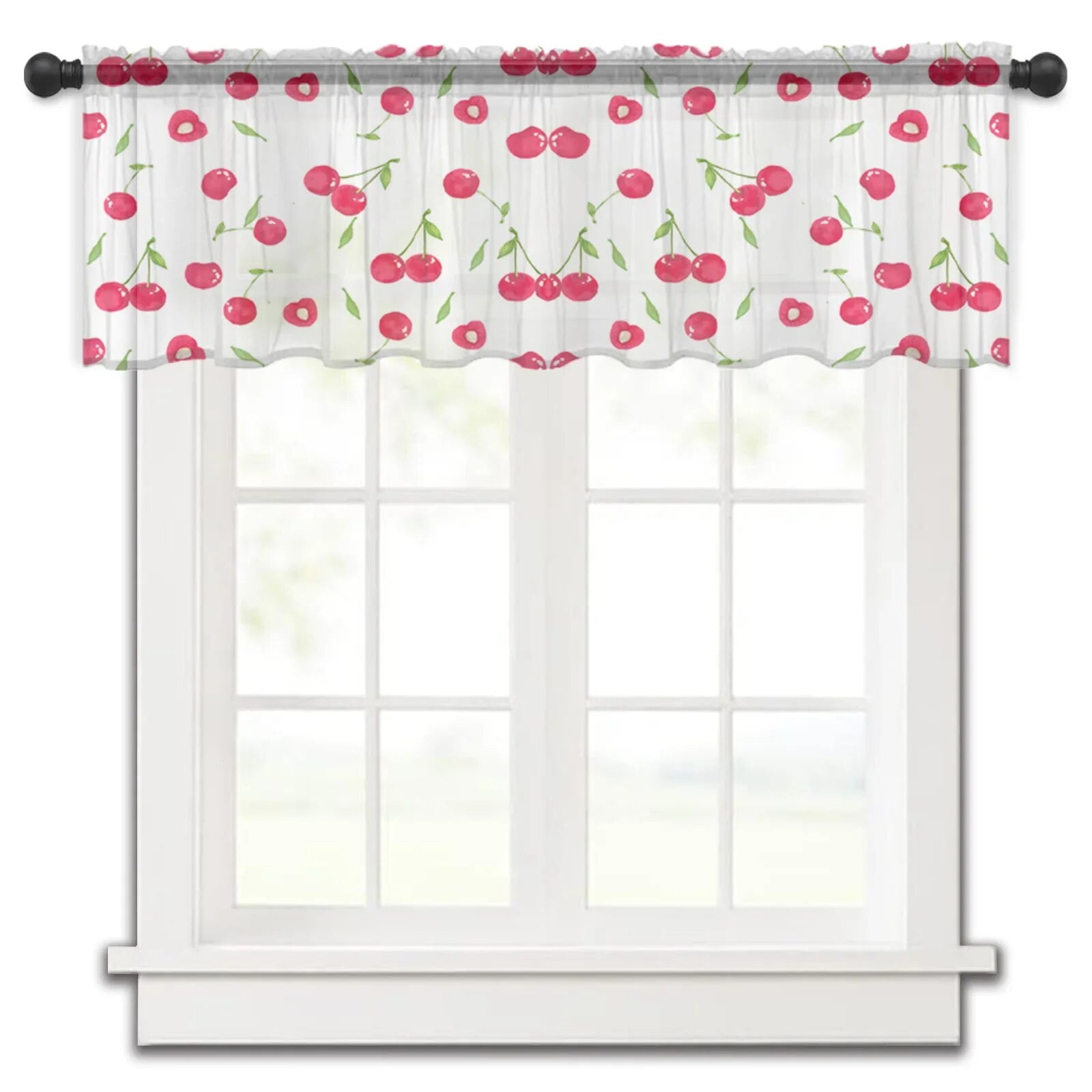 Cherry Fruit Cherries Tulle Kitchen Small Window Curtain Valance Sheer ...