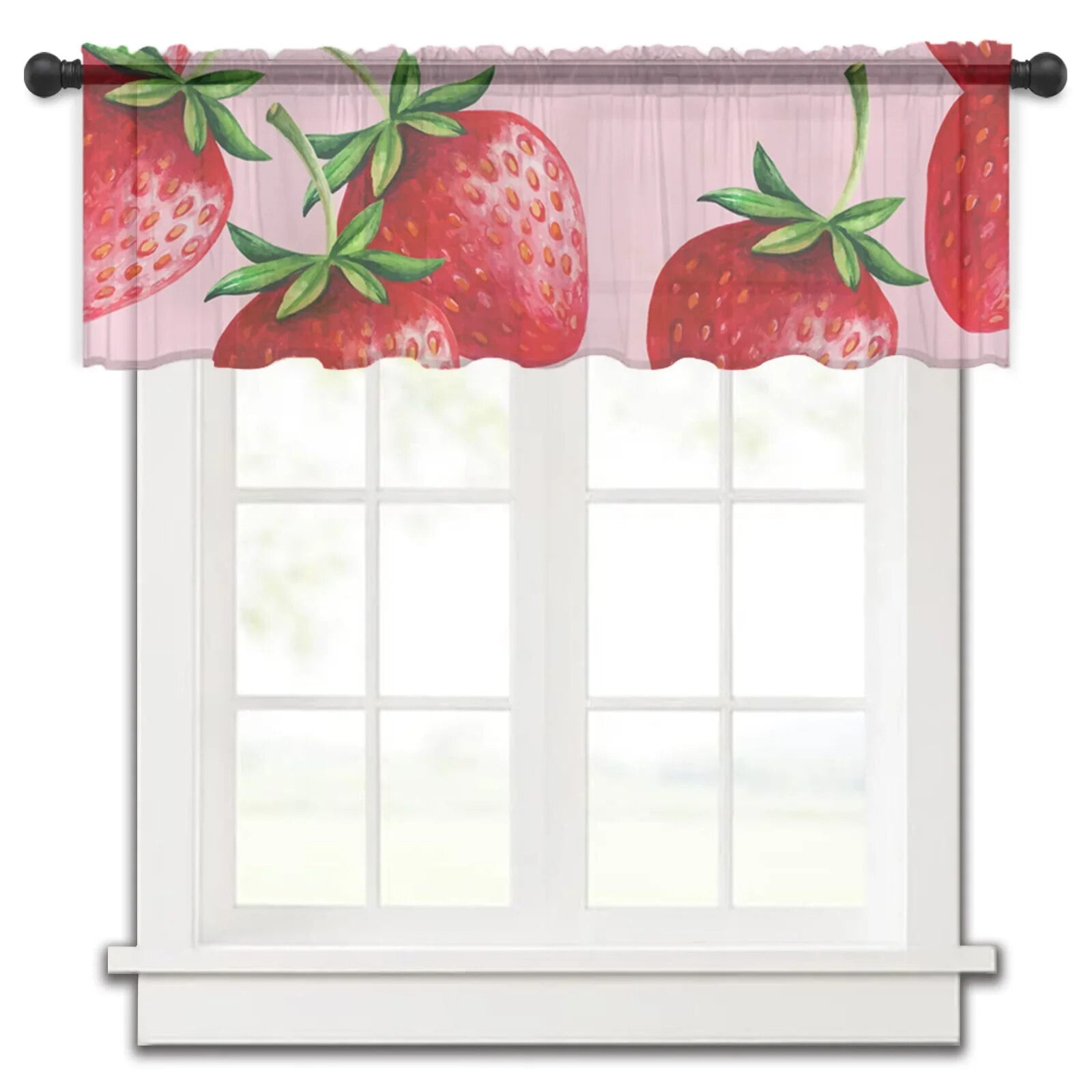 Cherry Fruit Cherries Tulle Kitchen Small Window Curtain Valance Sheer ...