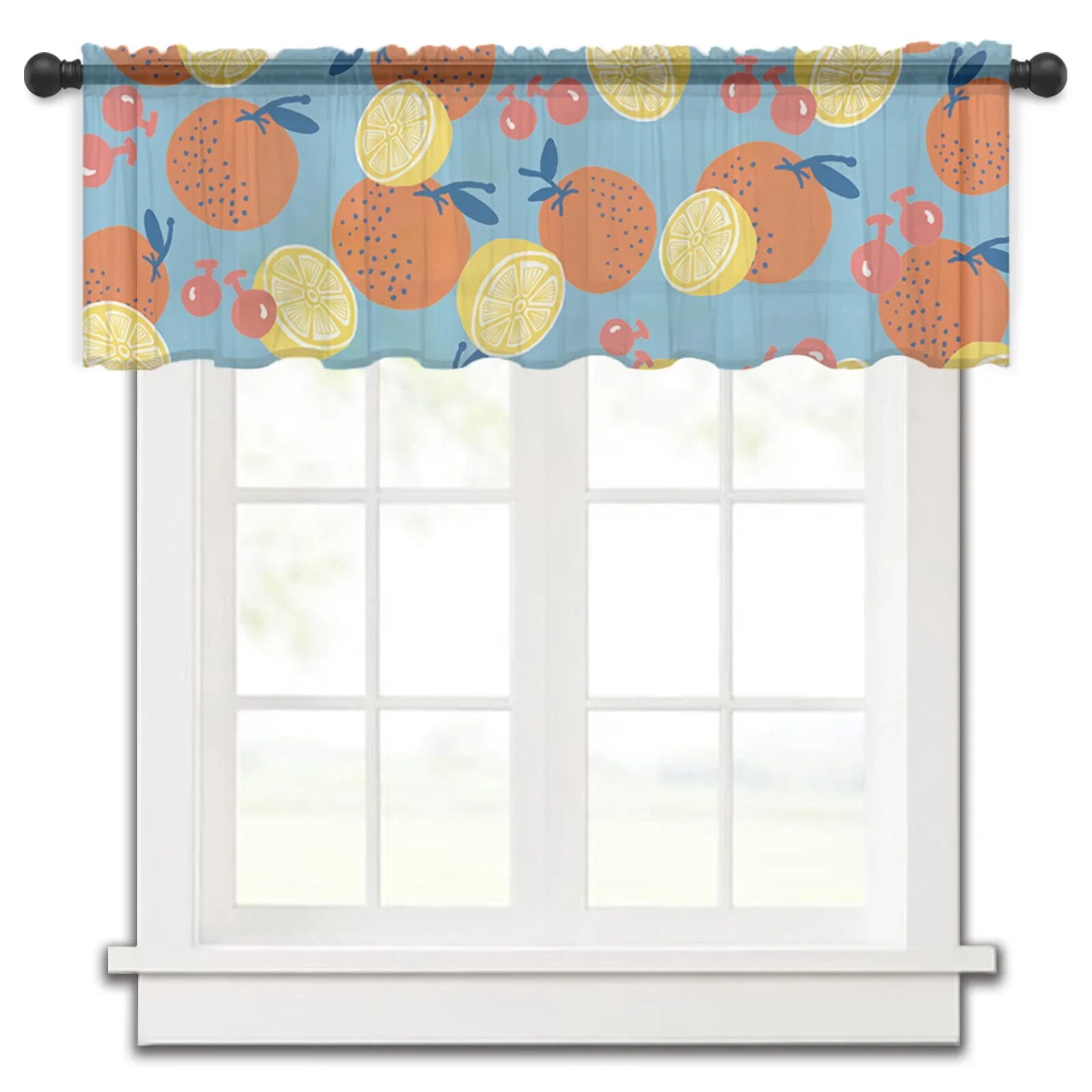 Cherry Fruit Cherries Tulle Kitchen Small Window Curtain Valance Sheer ...